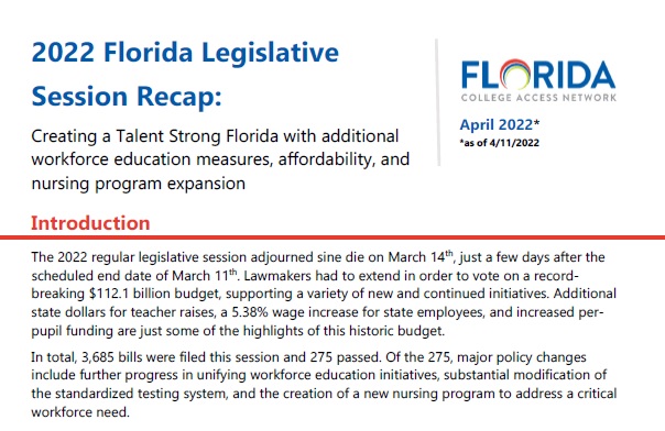 POLICY BRIEF – 2022 Florida Legislative Session Recap - Florida College ...