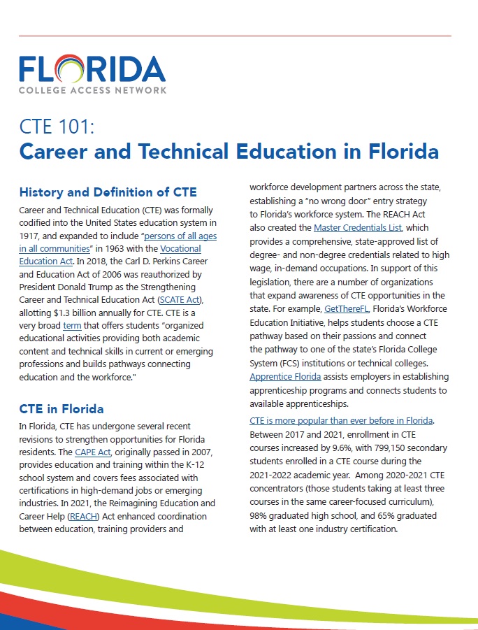 ONE-PAGER — CTE 101: Career and Technical Education in Florida ...